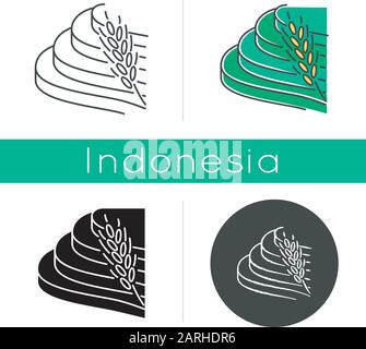 Rice terraced field linear icon. Agricultural products. Indonesian ...