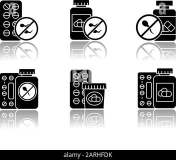 Female oral contraception icons set cartoon vector. Birth control. Oral ...