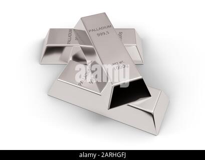 Shiny palladium ingot or bar over white background - precious metal or money investment concept ...