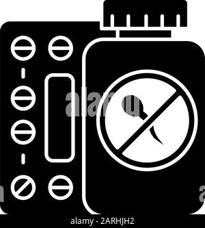 Birth control glyph icon. Female contraceptive pills. Unplanned ...