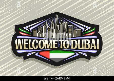 Vector logo for Dubai, black decorative round sticker with draw ...