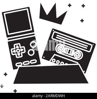 video game handle with cassette nineties style neon light Stock Vector ...
