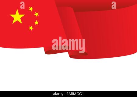 China fluttering waving national flag. Red banner with five golden ...