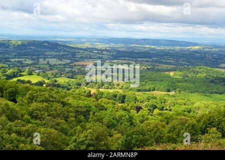 An aerial view of Great Malvern with the Malvern Hills visible under a ...