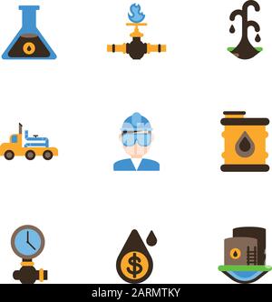 Fracking icon set design, Oil industry fuel technology power industrial ...