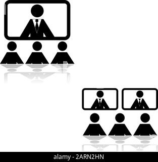 Teleconference black icon, vector sign on isolated background ...