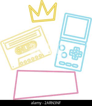 video game handle with cassette nineties style neon light Stock Vector ...