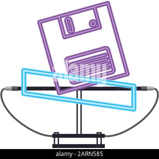 Neon diskette floppy disk storage concept red color vector illustration ...