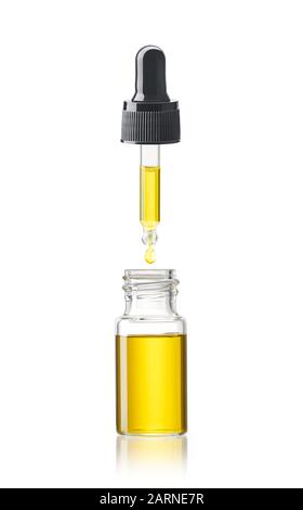 Essential oil drop isolated on white, top view. Cosmetic product Stock ...