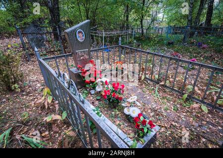 Grave on cemetery in Pripyat ghost city of Chernobyl Nuclear Power ...