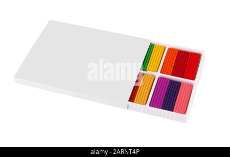 plasticine set in box with knife isolated on white background. school ...