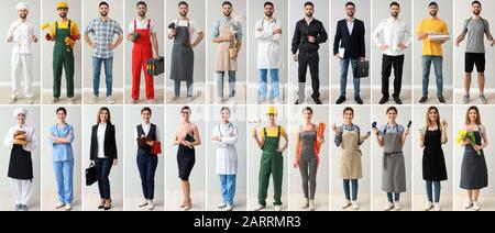 Collage Of People With Different Occupation In A Row Over White Stock ...