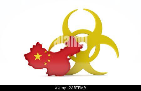 Map of China with bio hazard warning sign. 3D Rendering Stock Photo - Alamy