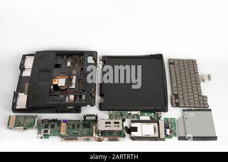 Disassembled computer monitor with internal components, isolated on ...