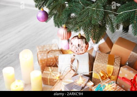 beautiful decorated christmas tree with candles Stock Photo - Alamy