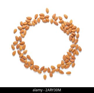 Frame made of almonds on white background Stock Photo - Alamy