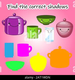 Find the correct shadow. Educational card for children. Cute animals ...