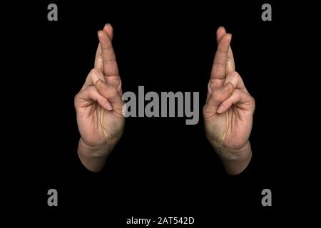The word HOPE in British sign language on an isolated black background ...
