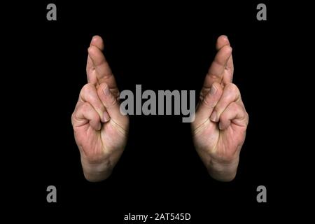 The word HOPE in British sign language on an isolated black background ...