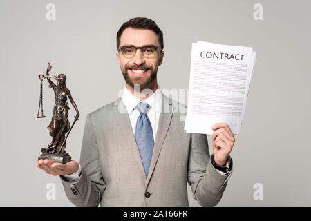 one caucasian lawyer man showing law book in studio isolated on white ...