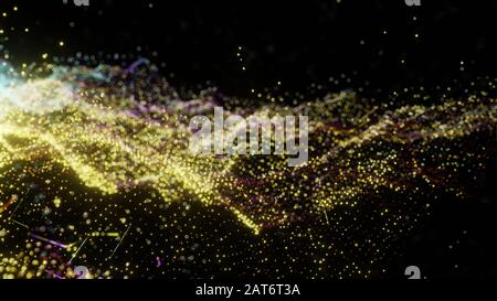 Plexus of abstract yellow dots on a black background. Loop animations ...