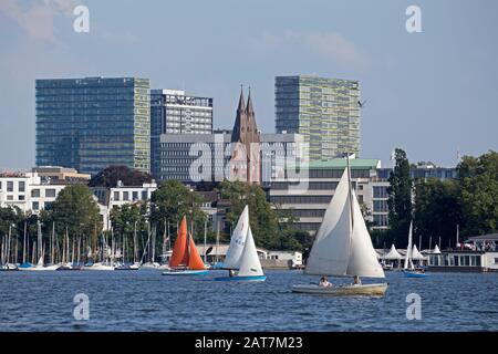Sailing on the Aussenalster, Outer Alster lake, Hanseatic City of ...