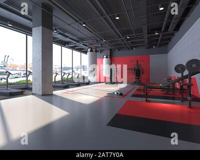 3d render gym fitness center Stock Photo - Alamy