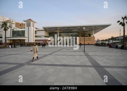 Morocco, Tangier: Tanger-Ville Railway Station. Couple looking at a TGV ...