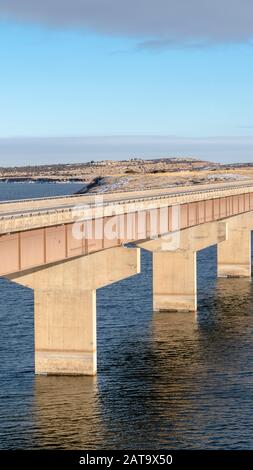 Deck of a beam bridge supported by abutments or piers spanning over ...