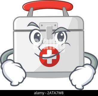 Smiley first aid kit cartoon character holding a gift box Stock Vector ...