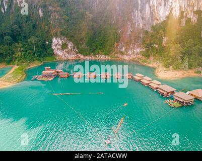 Aerial view of Khao Sok national park Cheow Lan Dam lake in Surat Thani ...