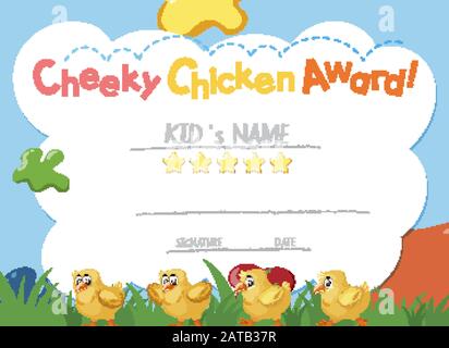 Certificate template for cheeky chicken award with chickens in ...