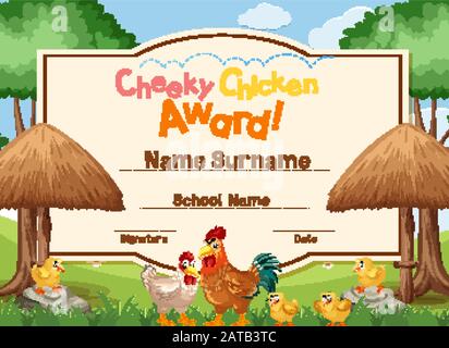 Certificate template for cheeky chicken award with chickens in the ...