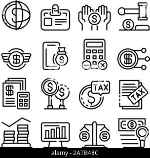 Tax regulation icons set. Outline set of tax regulation vector icons ...