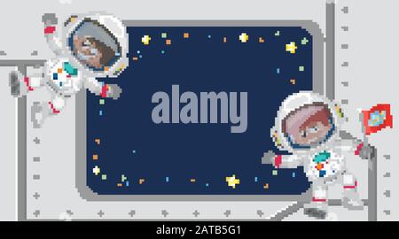 Border template with astronauts in space illustration Stock Vector ...
