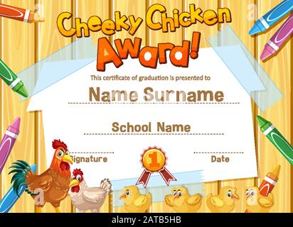 Certificate template for cheeky chicken award with chickens in ...