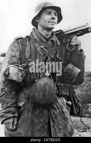German MG 42 second world war standard squad machine gun on fixed line ...