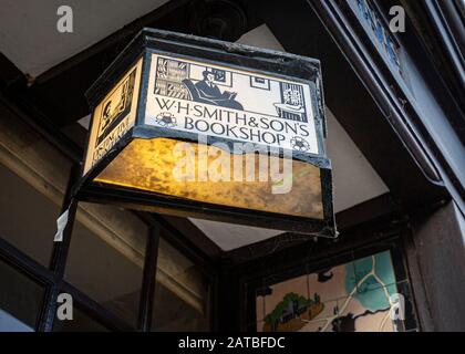 WH SMITH shop in Newtown, Powys, as restored to its original 1928 look ...
