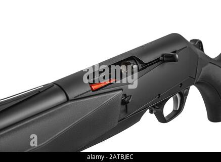 Modern left-handed semi-automatic tactical shotgun isolate on white ...