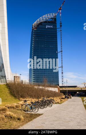 PWC Tower under construction named The Curved One, in Milan CityLife ...
