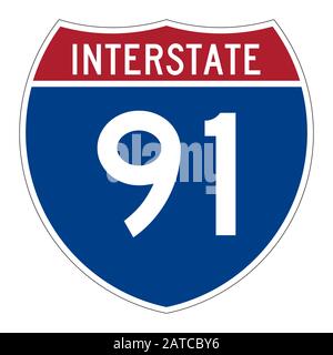 Interstate highway 91 road sign isolated on white background, 3d ...