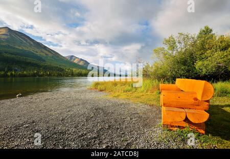 Beautiful sunrise at Kenai River, Alaska, USA. The Kenai River is the ...