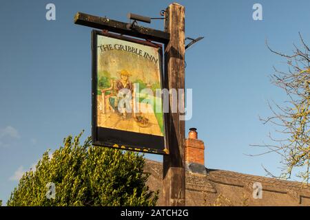 Oving, West Sussex, UK, February 01, 2020, The Gribble Inn sign for an ...