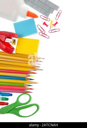 Office stapler with staples on yellow background Stock Photo - Alamy