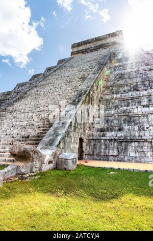 Equinox serpent shadow on the stairs of the castle pyramid, Chichen ...