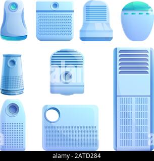 Air purifier icons set cartoon vector. Modern air cleaning equipment ...