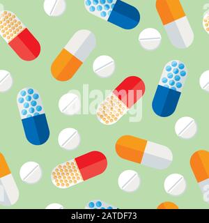 Stylized medication seamless pattern. Medical pills and tablets texture ...