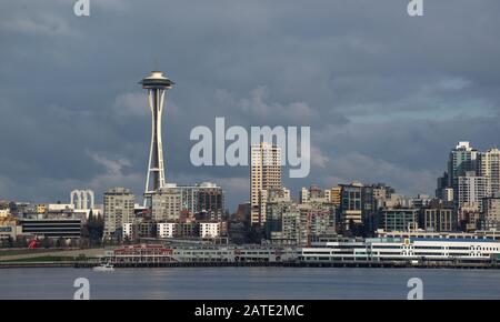 Seattle downtown skyline at sunny day with modern buildings Stock Photo ...