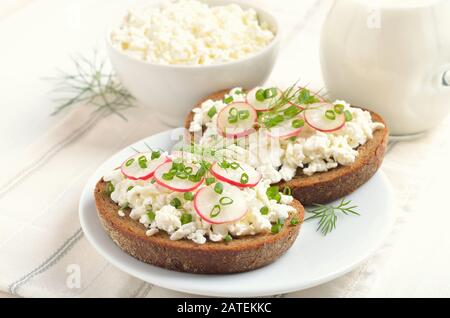 Cottage cheese curd with green onion Stock Photo - Alamy