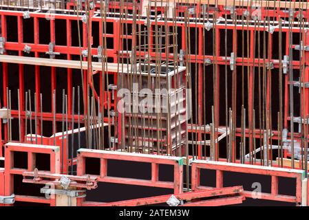 shuttering concrete steel reinforcement rebar timber formwork of strip ...